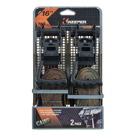 Keeper Keeper Ergo-Torque 1.25 in. W X 16 ft. L Camo Tie Down w/Ratchet 700 lb 2 pk 47356 | Zoro